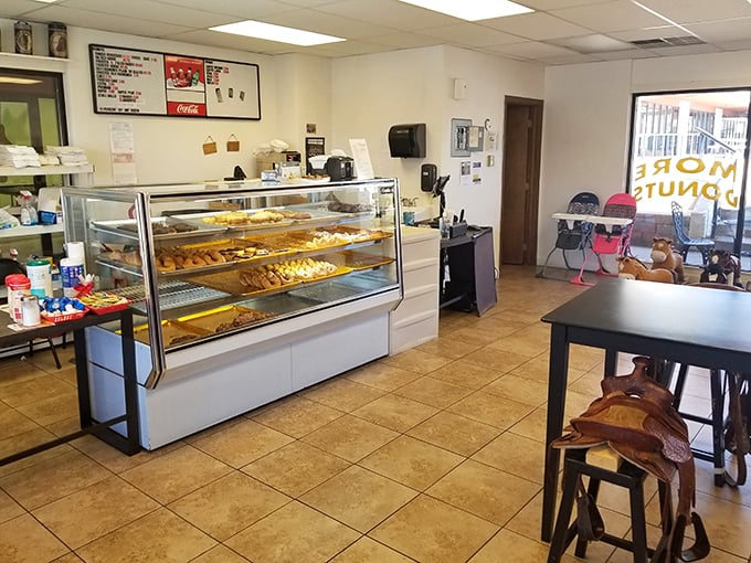 Step into donut paradise! This unassuming interior hides a treasure trove of fried dough delights. It's like Willy Wonka went country-western.