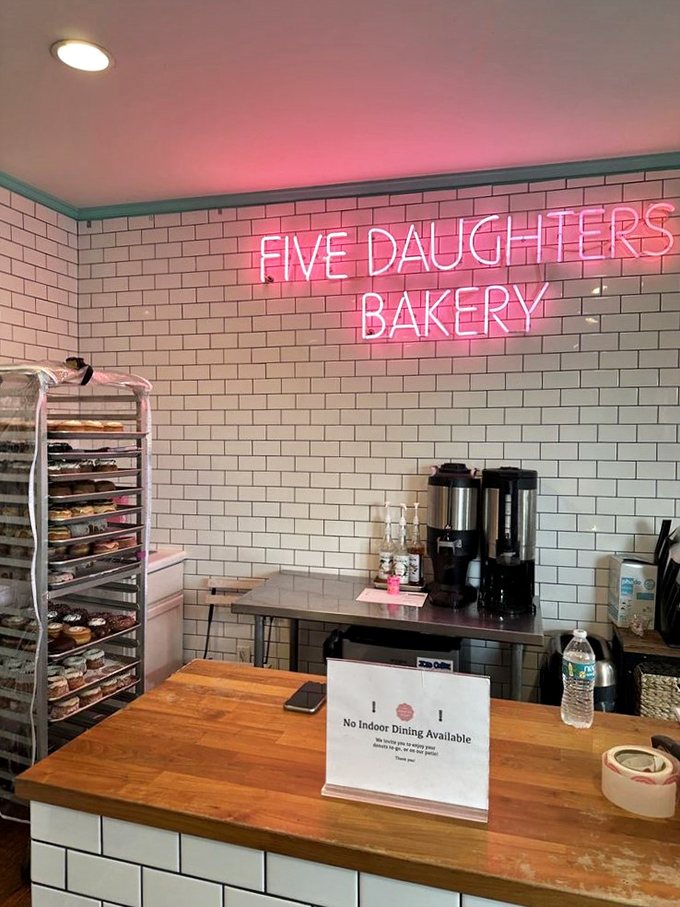 Donut heaven, right this way! The interior of Five Daughters is a feast for the eyes, with rows of colorful confections that make choosing just one a delicious dilemma.