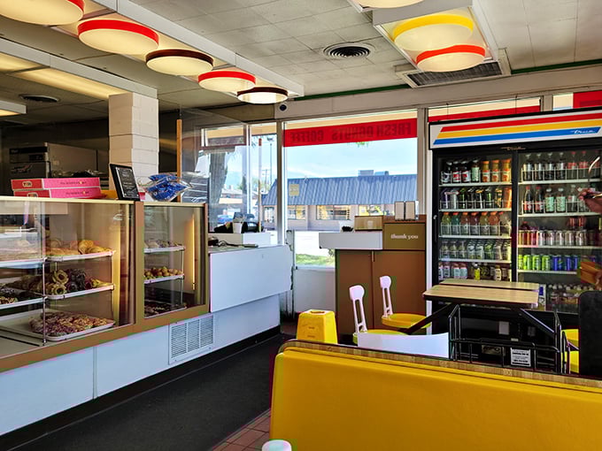 Step into a world where calories don't count. The vibrant interior, with its colorful lights, is like Willy Wonka's factory for grown-ups.