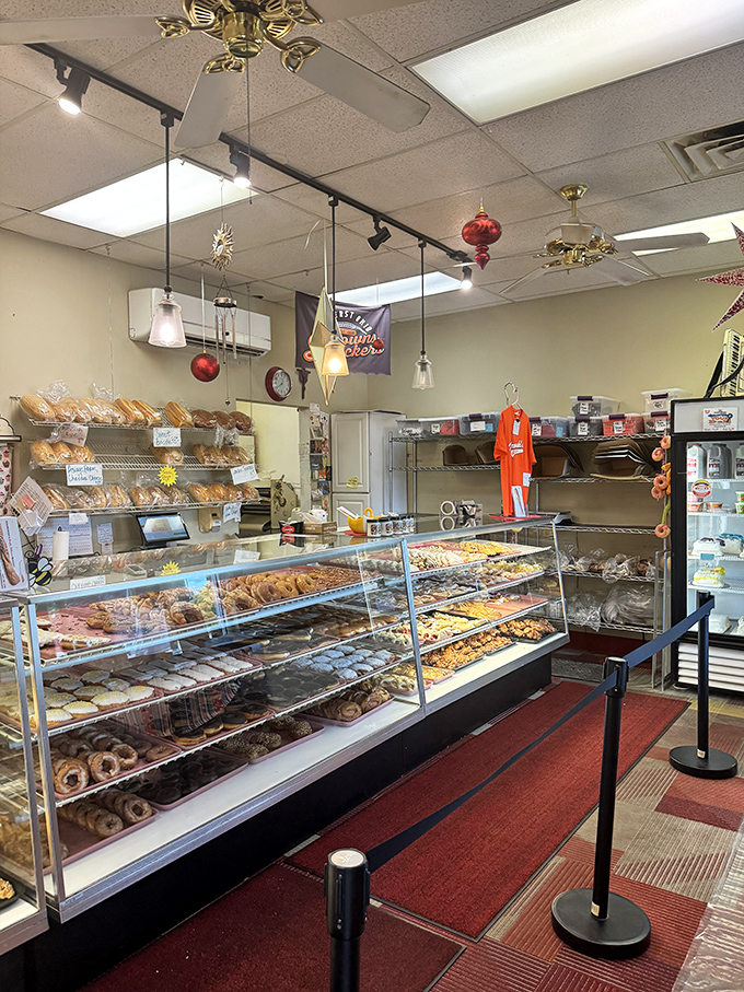 Step into a world where calories don't count. This bakery's display case is like a museum of edible art, minus the "Do Not Touch" signs.