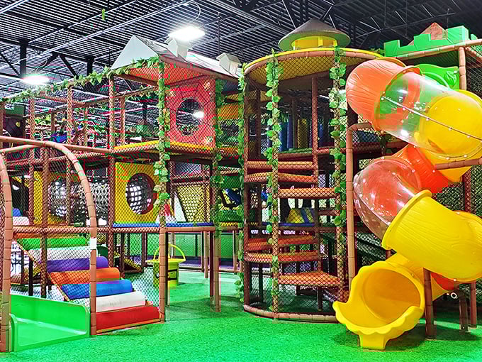 Imagine Willy Wonka designed a jungle gym. That's what awaits in this kaleidoscope of slides, nets, and tunnels.