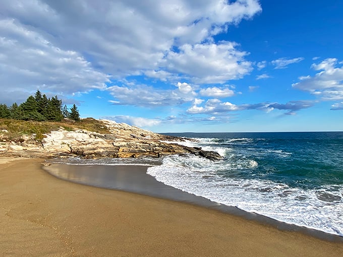 Maine's version of a screensaver comes to life! Gentle waves, sandy shores, and evergreens create a postcard-perfect scene that'll make your computer desktop jealous.