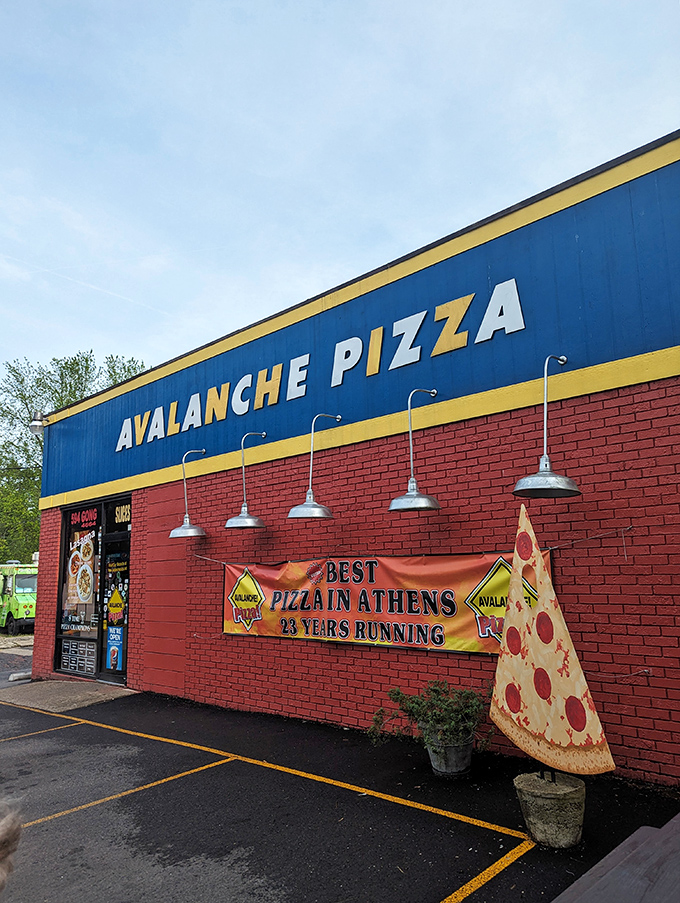 Blue and bold, Avalanche Pizza stands tall. With 23 years of "Best Pizza" titles, they're the Meryl Streep of Athens' food scene.