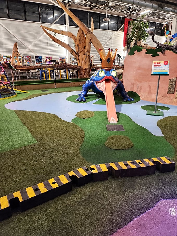 Can Can Wonderland: Step into a psychedelic dreamscape where a royal blue toad reigns supreme. It's Alice in Wonderland meets mini golf!