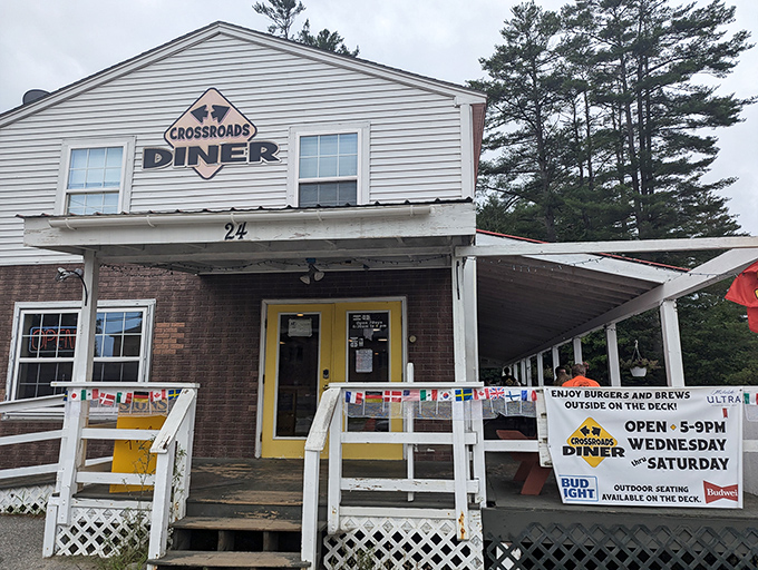 At the Crossroads Diner, indecision never tasted so good. Their deck is the perfect stage for a burger-and-brew show.