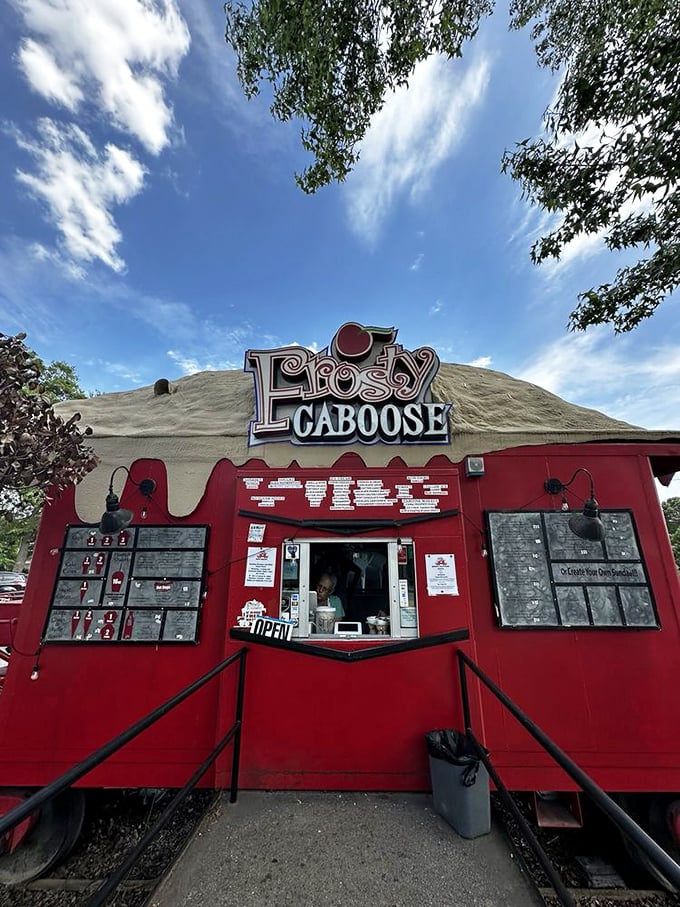All aboard the flavor express! Frosty Caboose turns a retired train car into a whimsical ice cream wonderland. Next stop: Deliciousness!