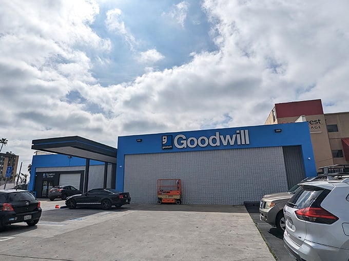 Goodwill's blue facade is like a beacon for bargain hunters. Step inside and prepare for a thrifting adventure of epic proportions!