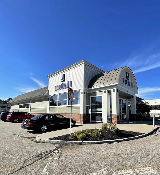 Goodwill's nautical-inspired facade is like a lighthouse for thrifty shoppers. Inside, a sea of bargains awaits the intrepid treasure hunter.