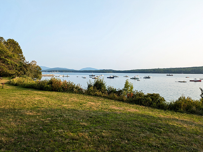 Lamoine's lakeside view: where boats bob like apples and mountains play hide-and-seek with the clouds.