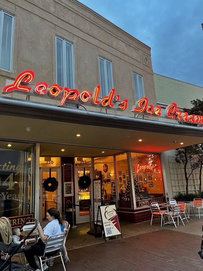 Leopold's: Where time stands still, but the ice cream keeps flowing! This neon sign has been lighting up Savannah nights longer than most of us have been alive.