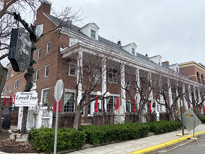 Downton Abbey, eat your heart out! The Lowell Inn's stately brick exterior promises a grand affair inside.