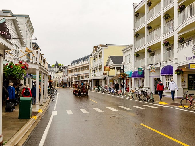Mackinac Island: No cars? No problem! Horse-drawn carriages and bicycles rule these charming streets.