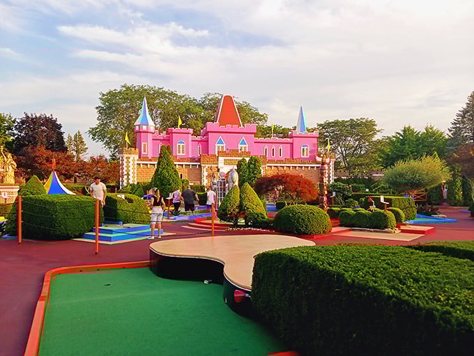 Par-King's pink castle: Cinderella's dream home meets mini-golf madness. It's royally ridiculous, in the best way possible!