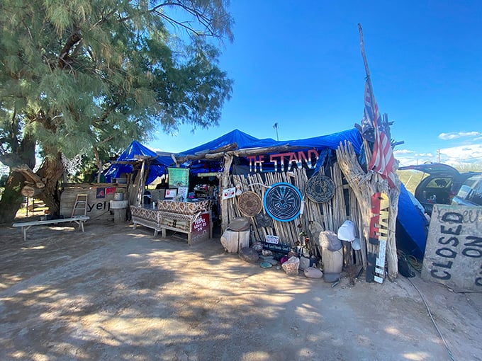 The Stand: Mad Max meets master chef! This rustic outpost looks like it was built from desert driftwood and pure culinary genius.