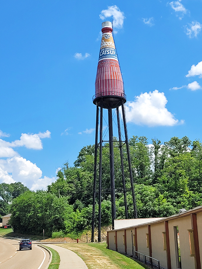 Ketchup lovers, rejoice! This towering tribute to America's favorite condiment stands tall against the Illinois sky.