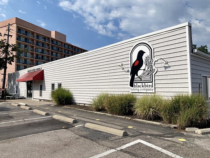 This bakery's logo is so cool, it could be a superhero emblem. "Quick, to the Bread-mobile! There's a carb emergency!"