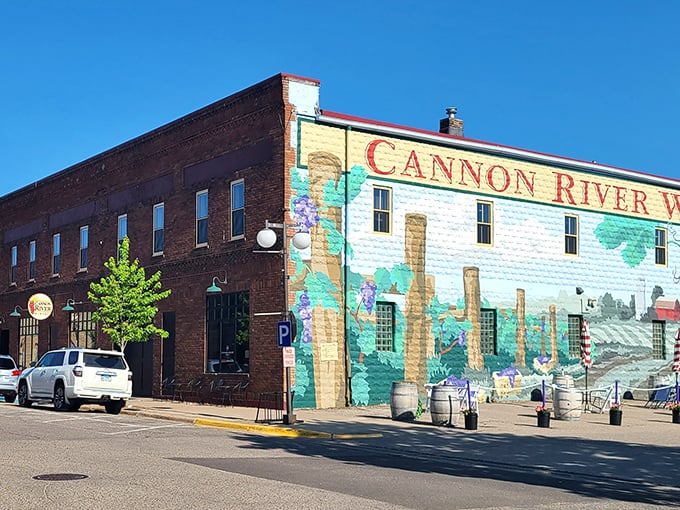 Mural magic! Cannon River's colorful masterpiece is like a paint-by-numbers kit that got happily out of hand.