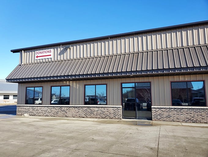 Donations welcome! This unassuming entrance is actually a portal to a world of secondhand wonders. Prepare for a thrifting adventure!