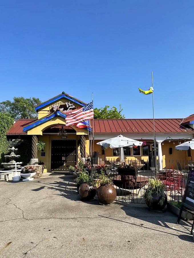 Sunshine, palm trees, and... Ohio? El Meson brings the fiesta to Dayton with a facade that screams "vacation" louder than your Hawaiian shirt.