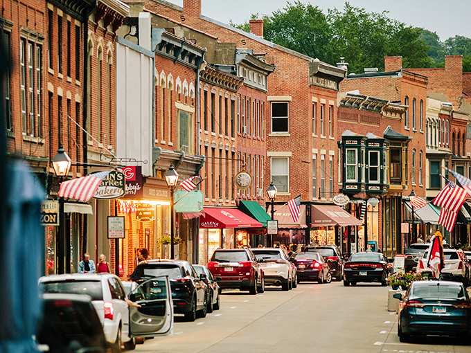 Galena after dark: When the street lamps flicker on, it's like stepping into a cozy, brick-lined time capsule with modern amenities.