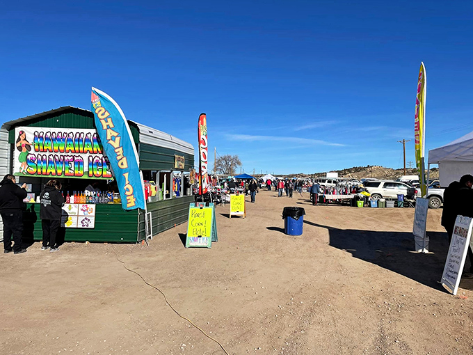 From Hawaiian shaved ice to handcrafted jewelry, Gallup's flea market is a feast for the senses. Don't forget your walking shoes!