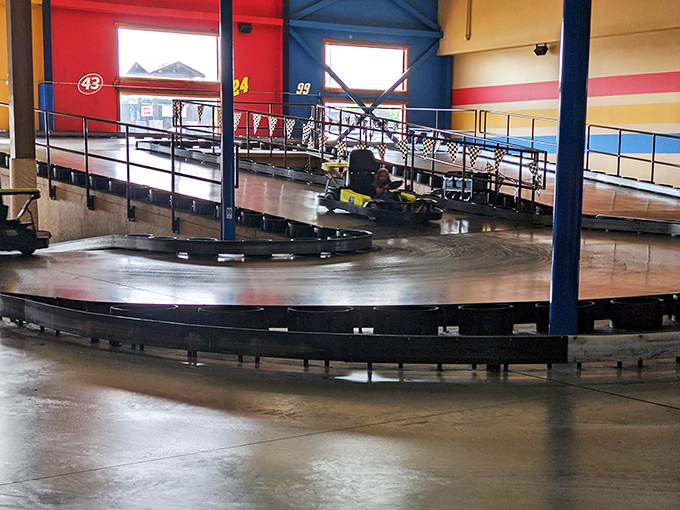 Curves ahead! This indoor track is twistier than a pretzel factory. Prepare for some serious cornering action!