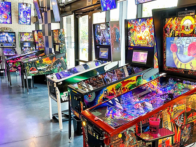 Pinball wizards and joystick heroes unite! Level 1's glowing game art transforms walls into portals to digital realms of fun.