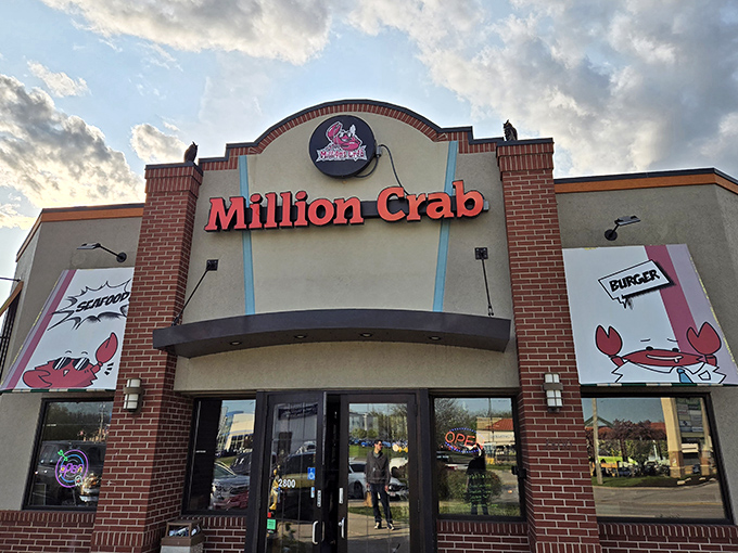 Crab-tastic adventures await! Million's colorful facade is like a siren call to seafood lovers everywhere.