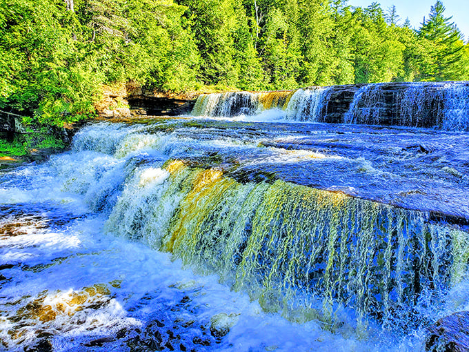Tahquamenon's Lower Falls: Nature's own waterpark, minus the overpriced snacks. Who needs a lazy river when you've got this?