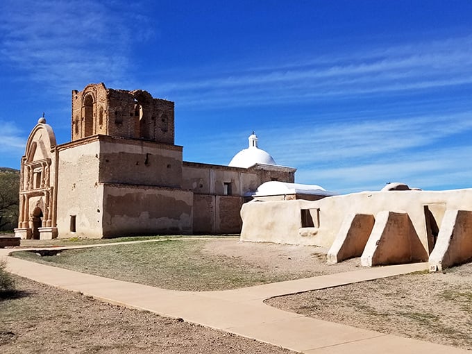 Time-worn yet timeless. This mission's weathered walls have more character than a Clint Eastwood film. History bakes under the Arizona sun.