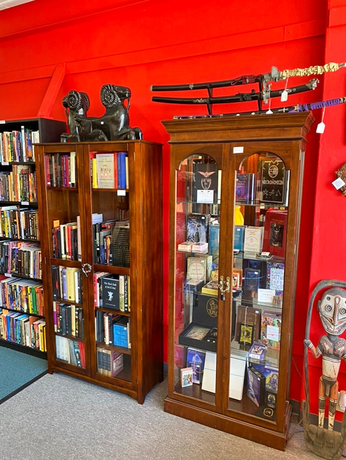 Indiana Jones meets Hogwarts in this corner. Ancient artifacts and magical tomes stand guard over literary treasures.