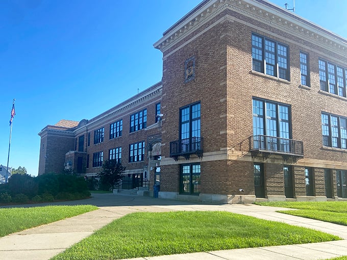 Not your average school day! This grand brick building could easily be mistaken for a fancy college campus. Who says learning can't be stylish?