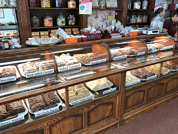 Decisions, decisions! This fudge display case is the adult version of a kid in a candy store. Resistance is futile, my friends.