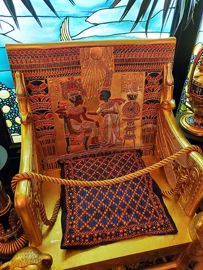 Pharaoh's throne or time traveler's souvenir? This golden chair whispers tales of ancient Egypt in the most unexpected of places.