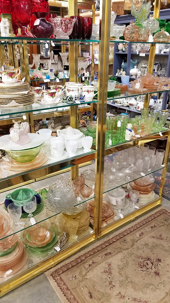 Grandma's kitchen called &ndash; it wants its charm back! From Depression glass to kitschy salt shakers, this display is a recipe for nostalgia.