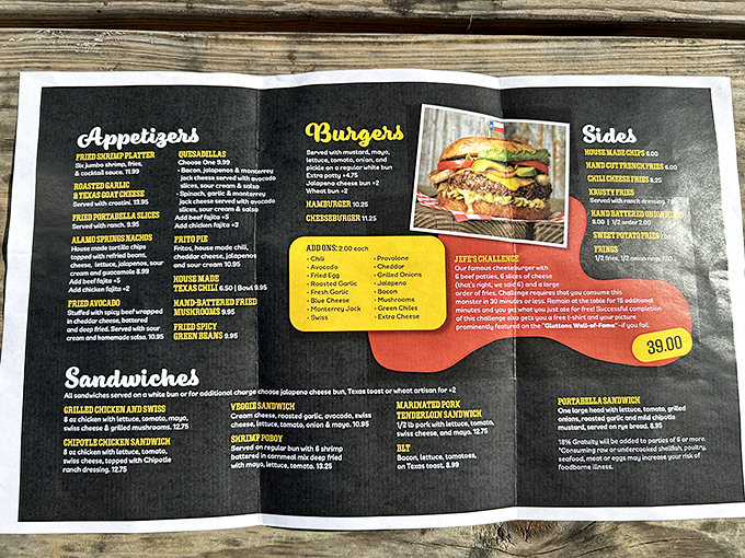 Behold, the sacred text! This menu is a roadmap to flavor town, with burgers as the main attraction.