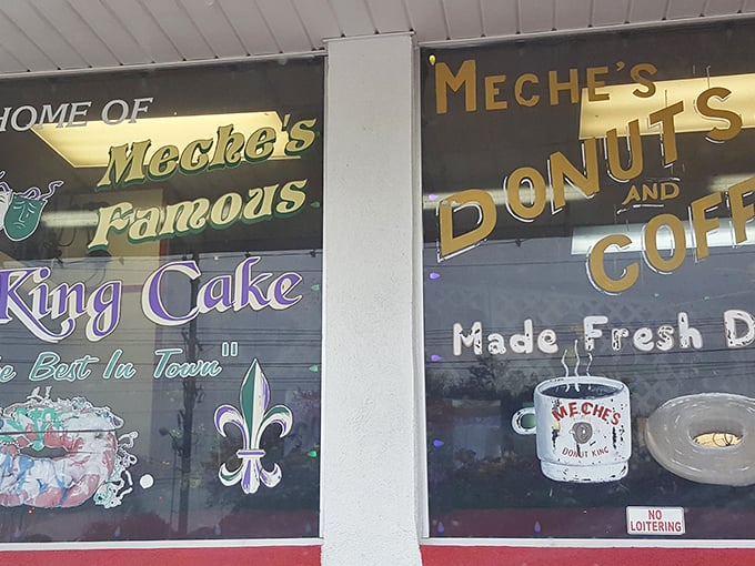 Behold, the window of temptation! Meche's menu promises a royal feast of rings and twists fit for any donut-loving monarch.