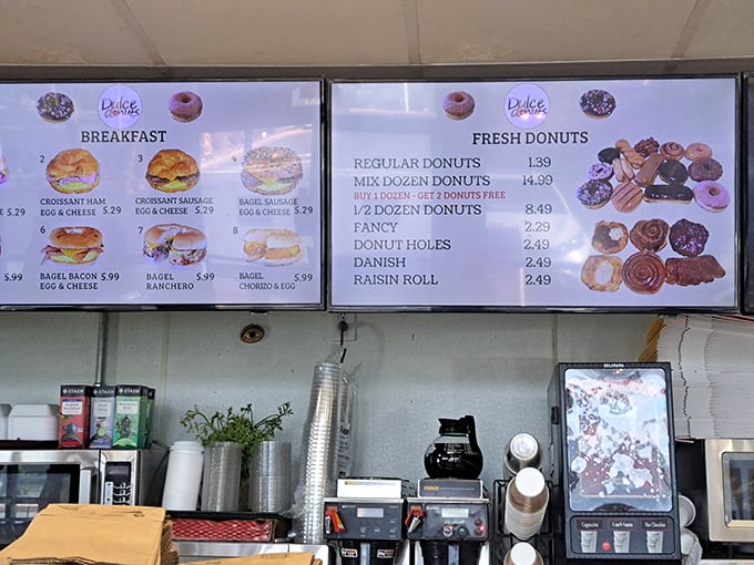 Decisions, decisions! The menu at Dulce Donuts offers a smorgasbord of sweet and savory options that'll make your taste buds do a happy dance.