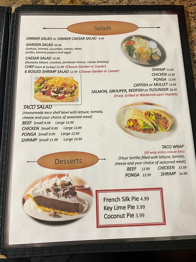 Decisions, decisions! This menu is like a treasure map of culinary delights. X marks the spot for seafood satisfaction.