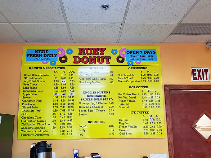 Decisions, decisions! Ruby Donut's menu is a treasure map of sugary adventures. Pro tip: close your eyes and point – you can't go wrong.