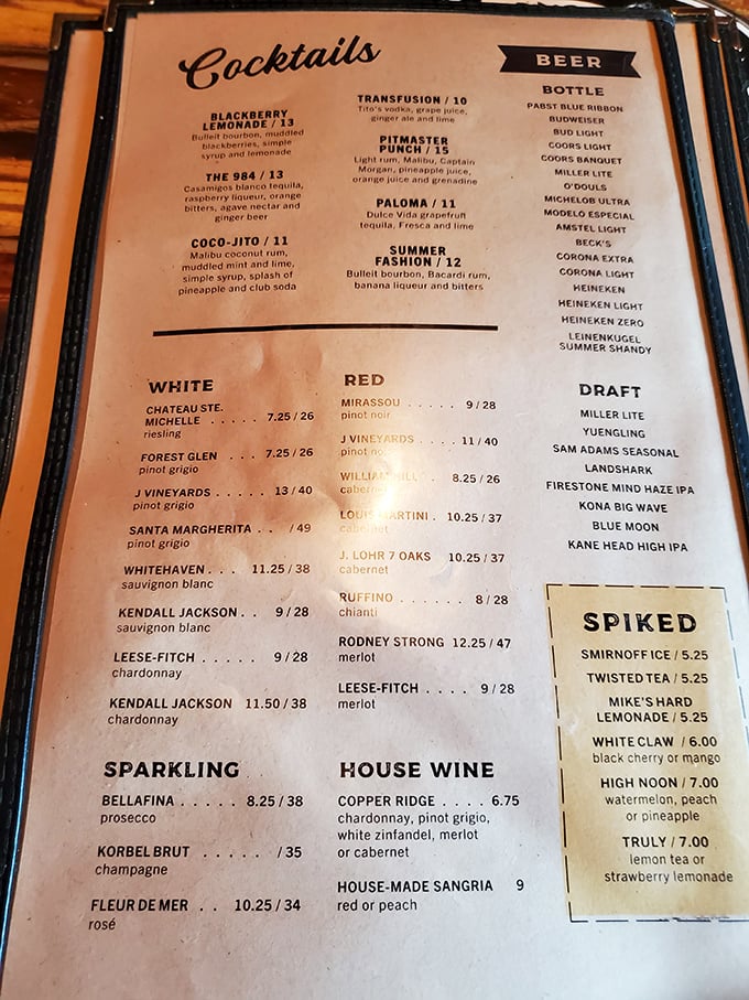 Decisions, decisions! The Cabin's drink menu is a liquid treasure map. From "Blackberry Lemonade" to "Summer Fashion," there's a libation for every palate and occasion.