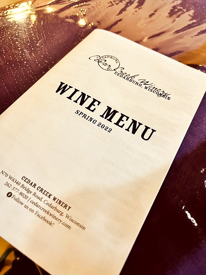 The ultimate choose-your-own-adventure book for grown-ups. Cedar Creek's wine menu promises a journey through flavors that'll make your taste buds dance.