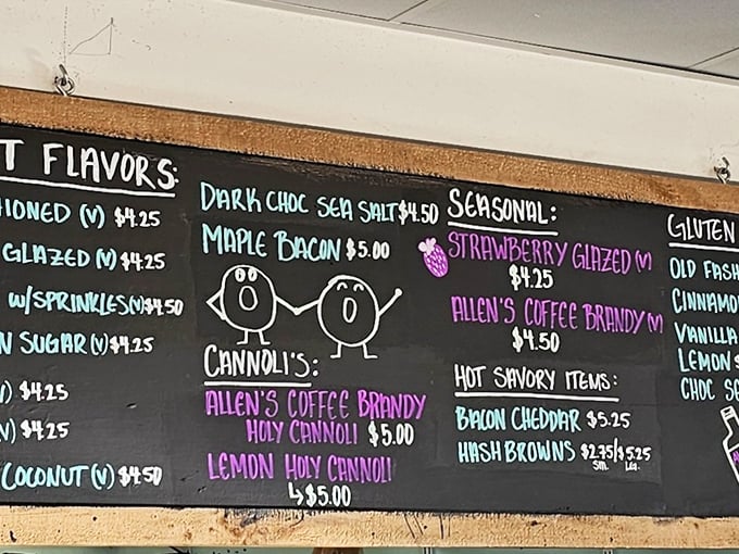Behold, the sacred scroll of sweetness! This chalkboard menu is a roadmap to flavor nirvana. Pro tip: bring a friend to share, or prepare for some tough choices.