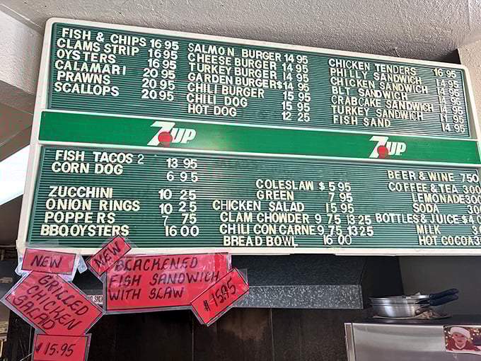 This menu board is a treasure map for your taste buds. X marks the spot for clam chowder gold!