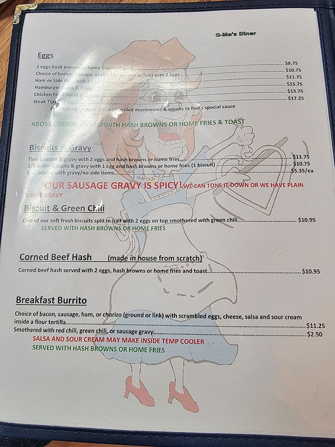 Decisions, decisions! G-Ma's menu is a treasure map of breakfast delights. Pro tip: Close your eyes and point &ndash; you can't go wrong!