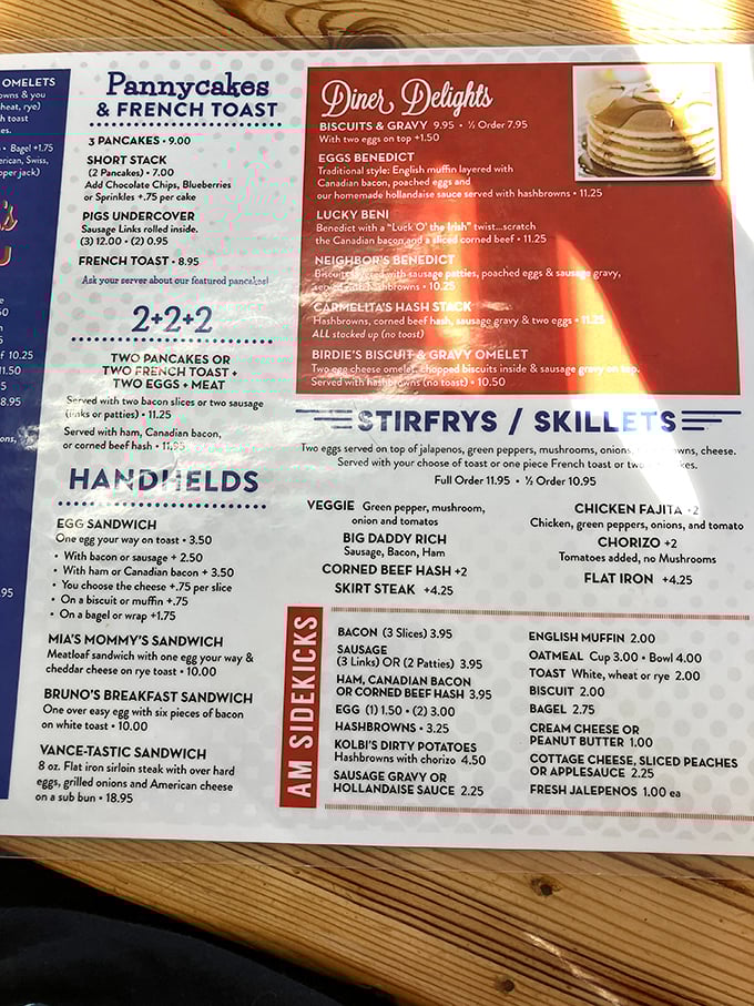 Decisions, decisions! This menu is like a roadmap to breakfast nirvana. Pro tip: close your eyes and point &ndash; you can't go wrong here.