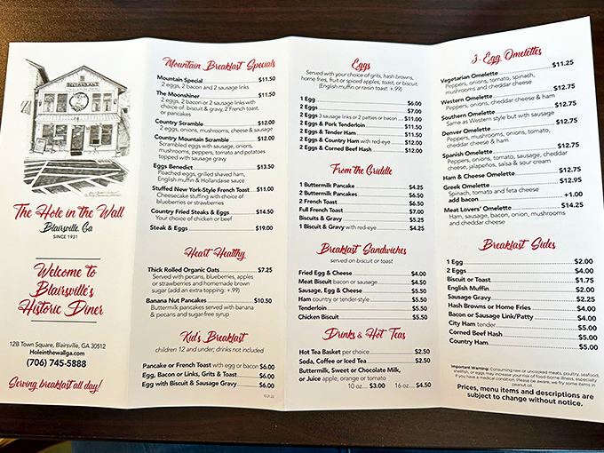 Menu or treasure map? Either way, you're in for a delicious adventure at Hole in the Wall.