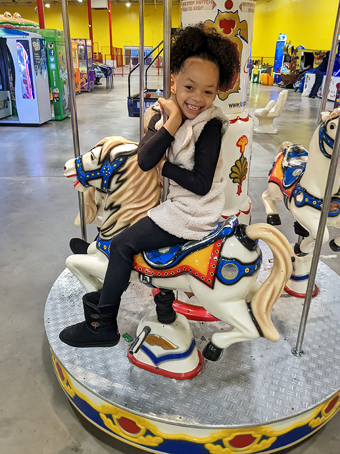 Giddy up, partner! This pint-sized carousel is proof that sometimes the best adventures come in small packages. Just don't expect to win the Kentucky Derby.