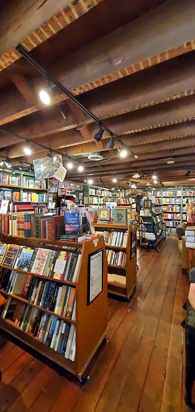 Upstairs, downstairs, books everywhere! This second floor is a feast for the eyes and the mind, with shelves stretching to the heavens.