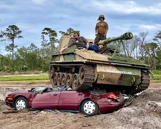 "I came, I saw, I conquered... a car!" Visitors live out their demolition dreams atop these mechanical monsters.